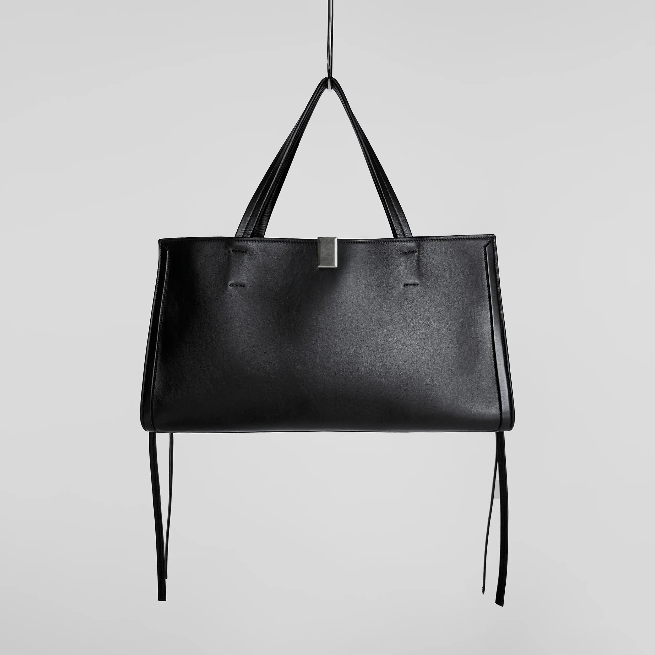 PHOEBE PHILO | SMALL KIT CABAS | BLACK LEATHER WITH SILVER